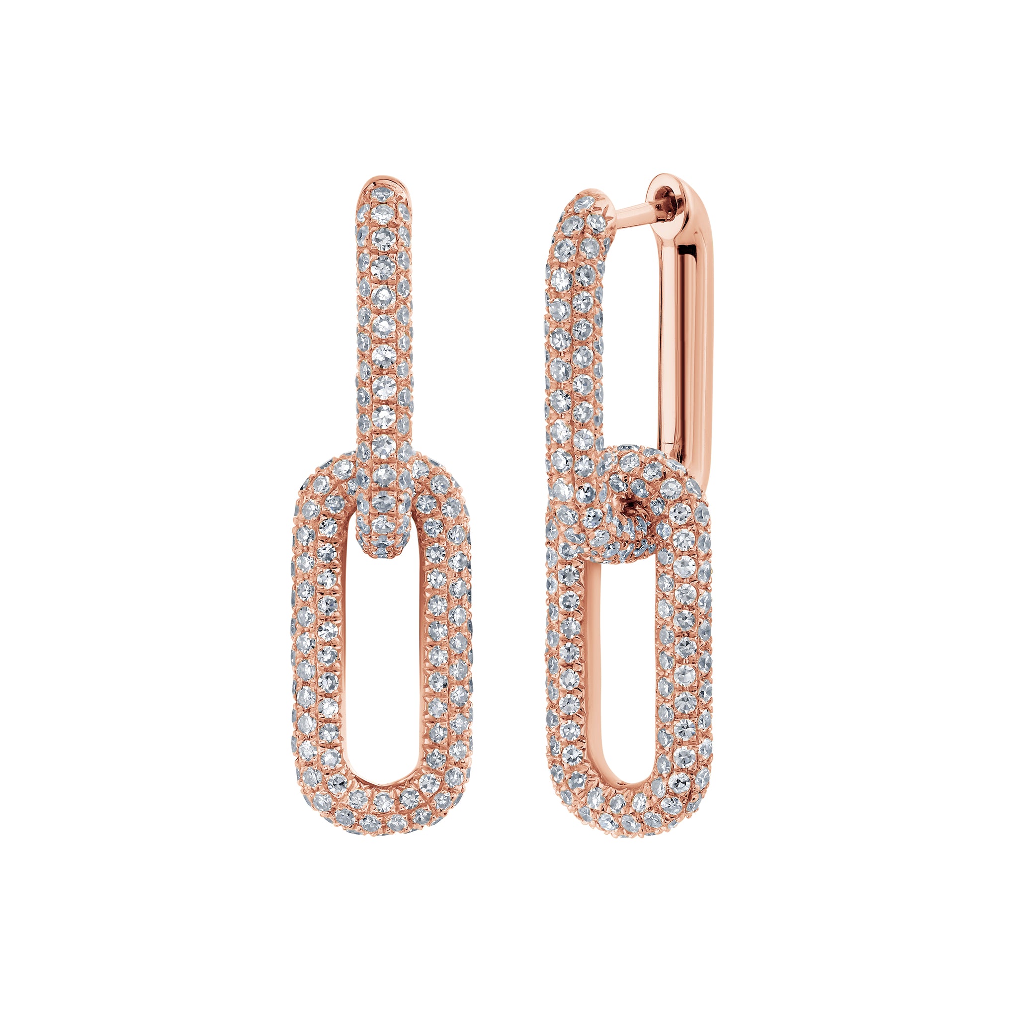 DIAMOND DOUBLE PARTIAL PAVE MINI CABLE MINI LINK EARRINGS