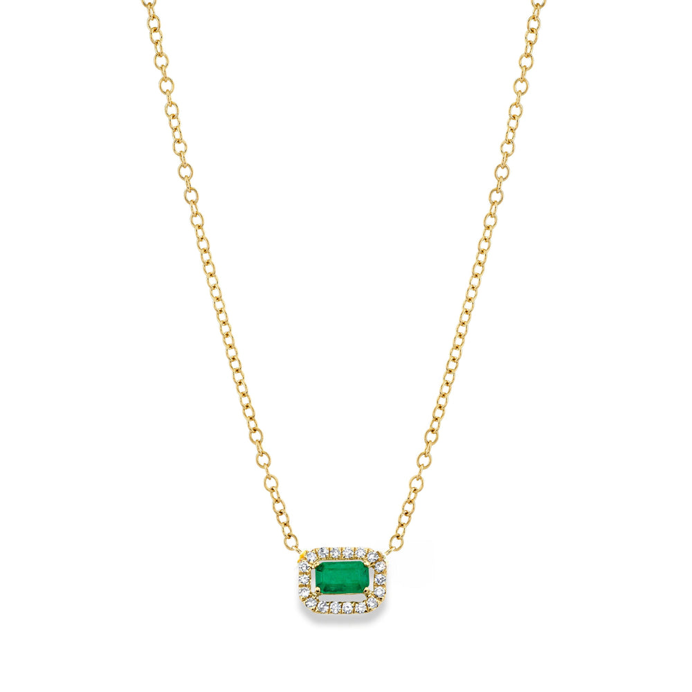 READY TO SHIP DIAMOND & EMERALD MINI HALO NECKLACE