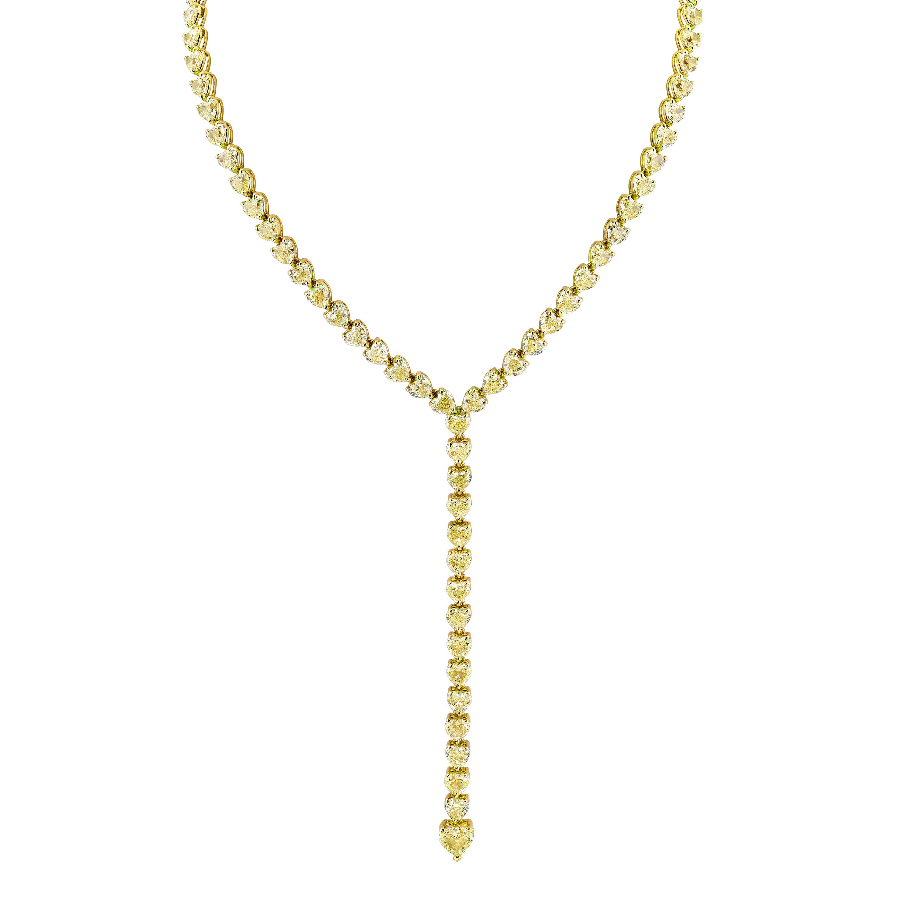 Fancy Yellow Diamond Heart Drop Y Necklace White Gold Yellow Diamond