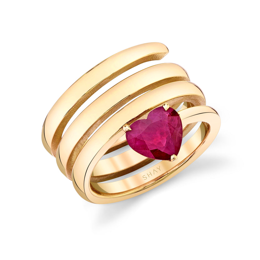 SOLID GOLD RUBY HEART SPIRAL PINKY RING – SHAY JEWELRY