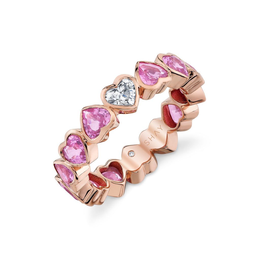 PINK SAPPHIRE & DIAMOND BEZEL HEART BAND – SHAY JEWELRY
